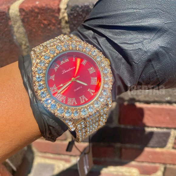 Accessories | Full Iced Out Gold Plated Red Face Stylish Luxury Party ...